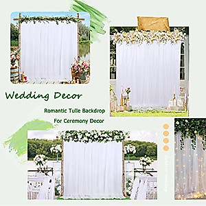 White Tulle Backdrop Curtains Wedding 2 Layer Sheer Drape Backdrop Cloth Polyester Backdrop for Baby Shower Parties Photography Props 5ftx7ft
