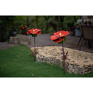 Desert Steel Flower Torch - (Red Poppy, 36" H x14 W) - Metal Art Citronella Garden Torch & Pathway Light w/Refillable Lamp Oil Canister