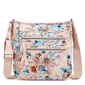 Vera Bradley Women's Performance Twill Triple Zip Hipster Crossbody Purse, Peach Blossom Bouquet, One Size