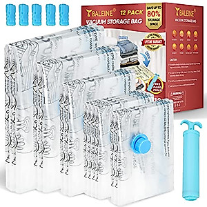 BALEINE Vacuum Storage Bag Space Saving Compression Sealer Bags for Moving, Hand Pump Included (Combo 12 Pack)