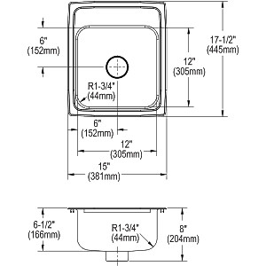 Elkay LRADQ151765PD2 Lustertone Classic Single Bowl Drop-in Stainless Steel ADA Sink with Perfect Drain