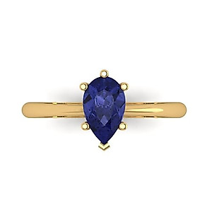 Clara Pucci 1.0 ct Pear Cut Solitaire Simulated Tanzanite Engagement Wedding Bridal Promise Anniversary Ring 18K Yellow Gold Size 7.5