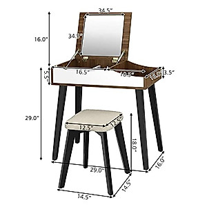 CHARMAID Vanity Set with Flip Top Mirror, Makeup Dressing Table with Large Storage Space and Removable Organizers, Bedroom Vanity Table Writing Desk with Cushioned Stool for Girls and Women