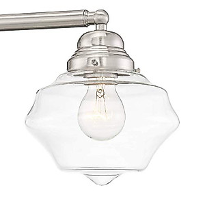 Possini Euro Design Astrid Modern Wall Mount Light Brushed Nickel Silver Metal Hardwired 30 3/4" Wide 4-Light Fixture Schoolhouse Clear Glass for Bathroom Vanity Mirror House Home Room Decor