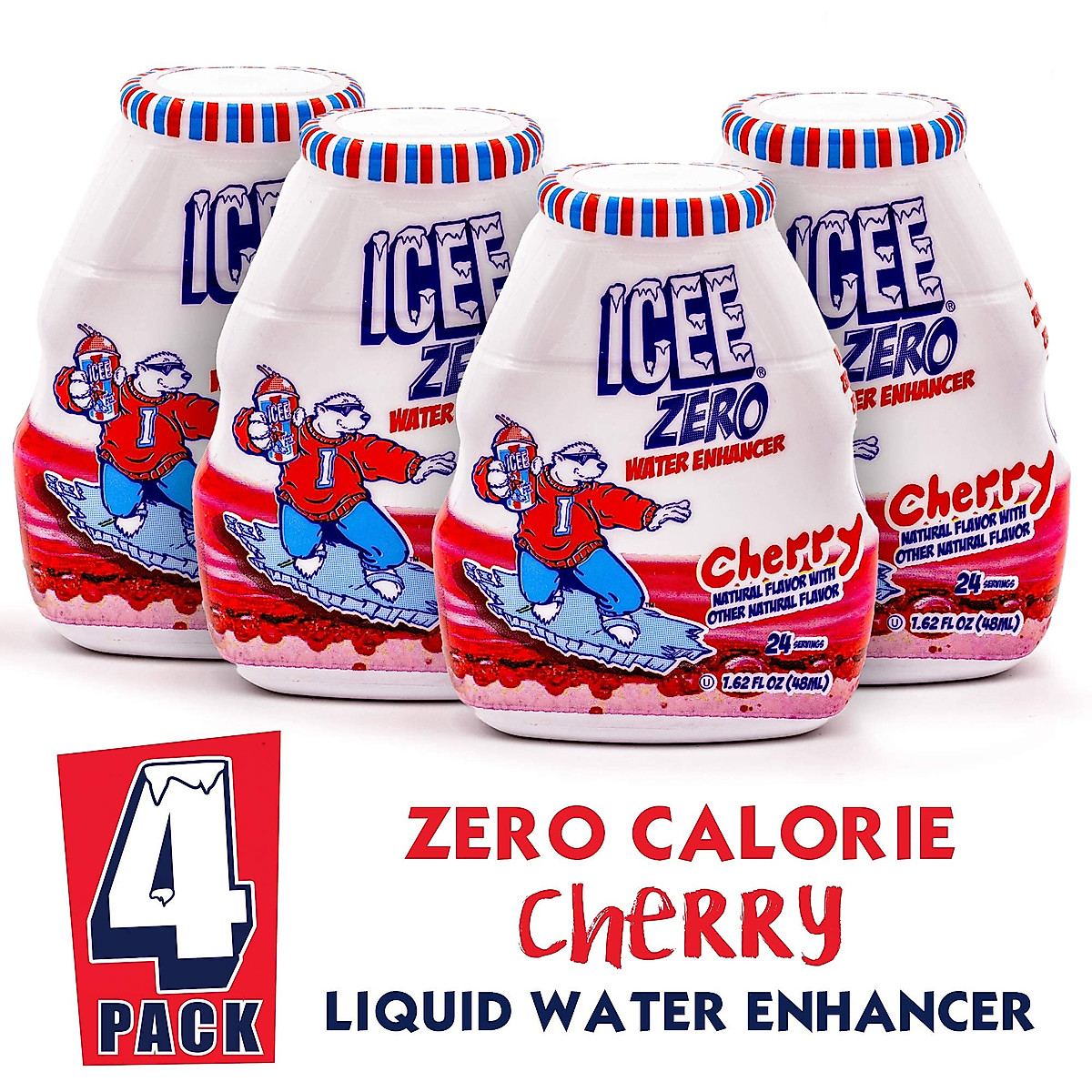 ICEE Zero Calorie Cherry Liquid Water Enhancer Drink Mix, Natural Flavor Drops, Sugar Free, 1.62 Fl Oz Concentrate (48 ml) - 4 Pack