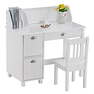 DCOT (90 x 45 x 86 cm Painted Student Desk and Chair Set Study Table Set Study Table B White (