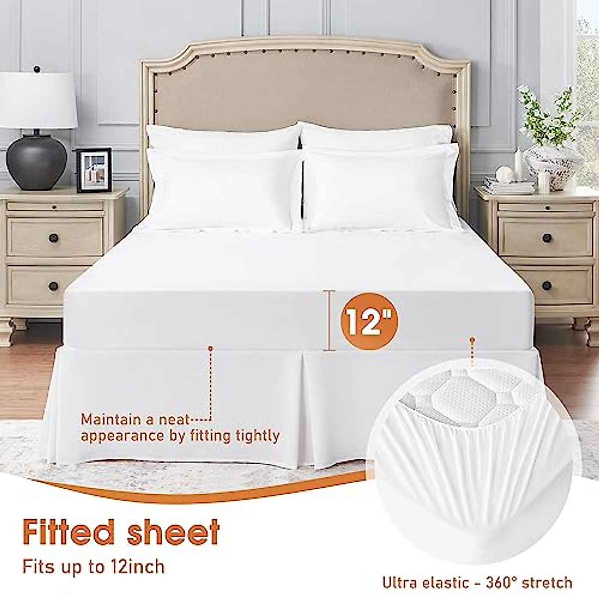 Ihanherry White King Comforter Set 8 Pieces, All Season Bed in a Bag, Comfortable King Bedding Sets with 1 Bed Skirt, 1 Fitted Sheet, 1 Flat Sheet, 1 Comforter, 2 Pillowcases, 2 Pillow Shams