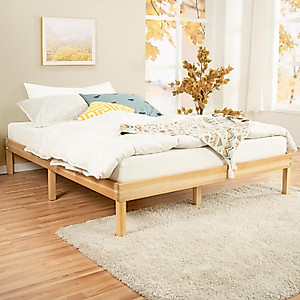 Naomi Home 14 Inch Solid Wood Platform Bed Queen Bed Frame, Pine Wood Queen Platform Bed Frame, No Squeak Bed Frame, Bed Frame Queen Size, No Box Spring Needed, Sturdy Bed Frame - Natural