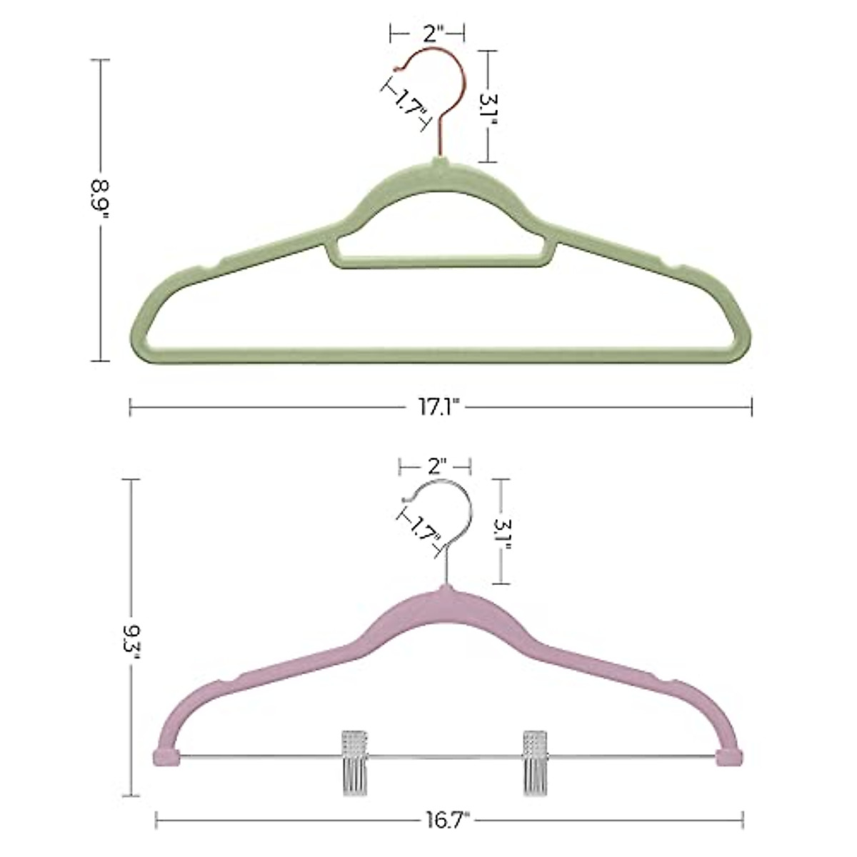SONGMICS 30-Pack Pants Hangers and 50-Pack Clothes Hangers Bundle, Velvet Hangers with Adjustable Clips and Swivel Hooks, Space-Saving, Pale Purple and Pale Green UCRF012GP30 and UCRF021GR50