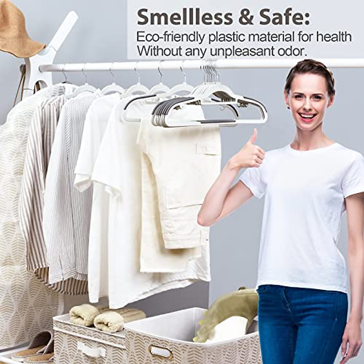 Edergoo Plastic Hangers 50 Pack, Clothes Hangers Non Slip, Non-staining Space Saving Hangers, 17.1 inches Coat Hangers Heavy Duty Hanging Dry Wet Clothes, Gray