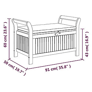 vidaXL Outdoor Storage Bench-Cushioned Acacia Wood Patio Seat Box-Brown & Cream White-Garden Bench Organizer for Deck and Patio