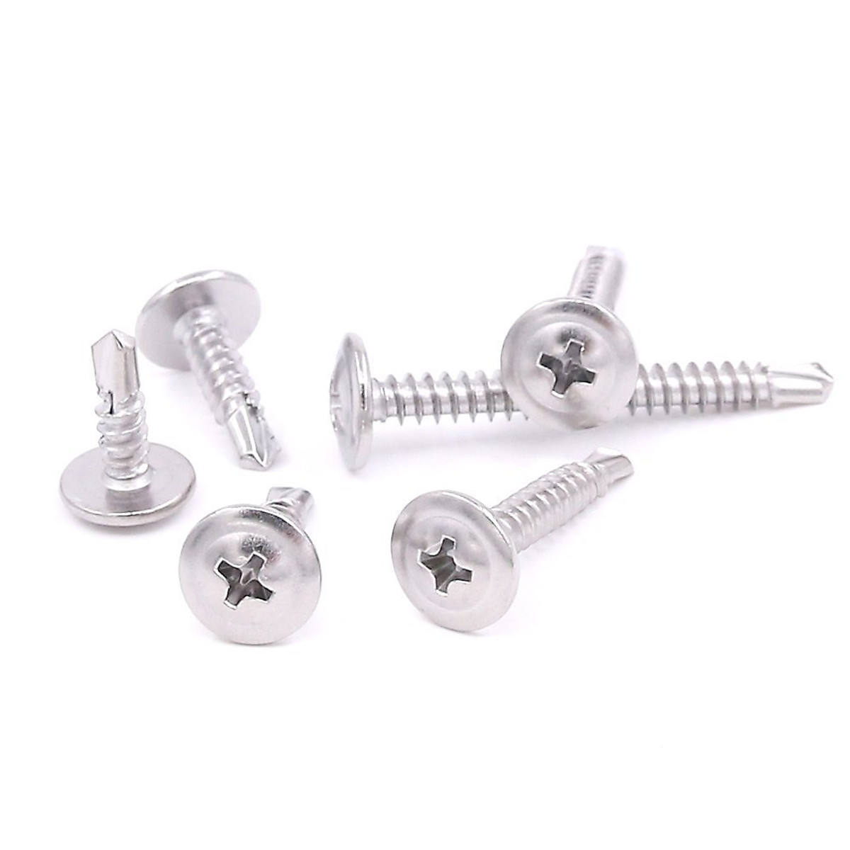 Hilitchi 410 Stainless Steel Wafer Head Phillips Self Drilling Screws Sheet Metal Tek Screws Assortment Kit, Modified Truss Head Self Driller - Size: #8 x 1/2" ~ #8 x 1-1/2" (Pack of 240)