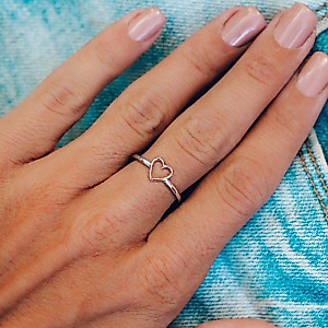 Pura Vida Silver-Plated Open Heart Ring - .925 Sterling Silver Band - Size 8