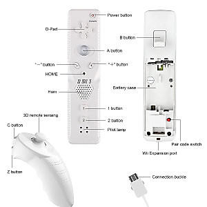 WeJoy Wii Remote Controller build in Motion Plus with Nunchuck and Wrist Strap for Wii & Wii U -White