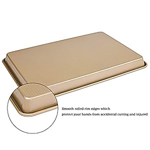 Kitcom Nonstick Large Baking Cookie Sheet, Heavy Duty Carbon Steel Baking Pan for Oven, 17.7 Inch x 12.8 Inch, Champagne Gold