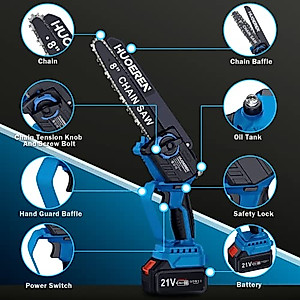 Mini Chainsaw Cordless 8 Inch,Huoeren Brushless Battery Powered Handheld Chainsaw with 2x4000mAh Battery, 2 Chains and Charger,Super Saw Small Chain Saws Electric for Tree Branch Cutting and Wood