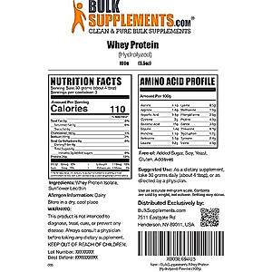 BulkSupplements.com Hydrolyzed Whey Protein Isolate - Whey Isolate - Whey Protein Powder Unflavored - Plain Protein Powder - Whey Powder - Isolate Protein Powder (100 Grams - 3.5 oz)