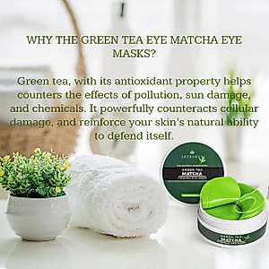 Suprance Green Tea Matcha Eye Mask Under Eye Patches Treatment for Dark Circles, Eye Bags, Puffiness - Anti-Wrinkle With Hyaluronic Acid and Collagen - 30 Pairs/60 Pcs.