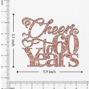 WeBenison Cheers to 60 Years Cake Topper/Happy 60th Birthday Cake Decorations/Happy 60th Anniversary Party Supplies Rose Gold Glitter