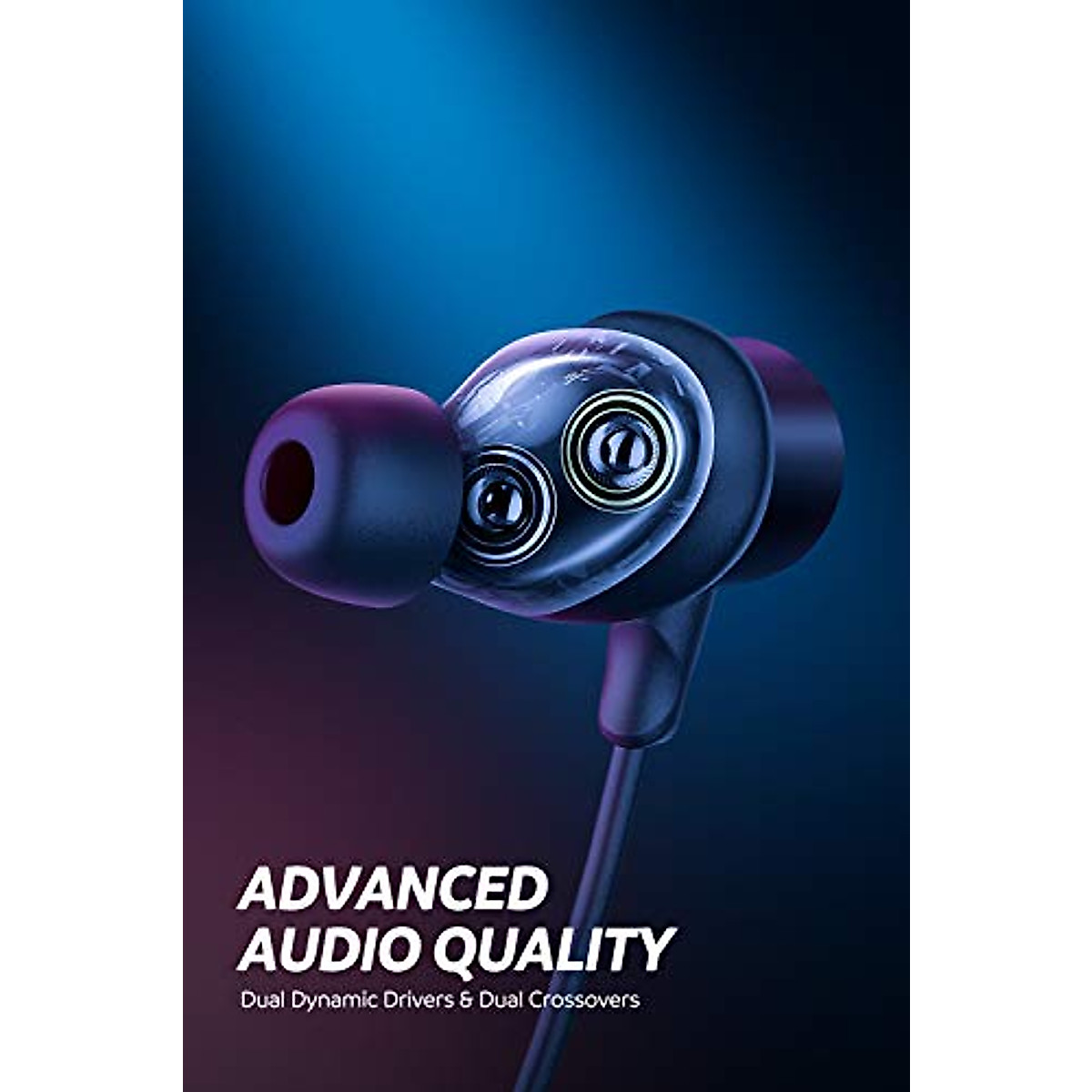 SoundPEATS Force Pro Dual Dynamic Drivers Bluetooth Headphones, Neckband Wireless Earbuds with Crossover, APTX HD Audio Built in Mic 22 Hours Playtime, Bluetooth 5.0 Headset Sports Earphones