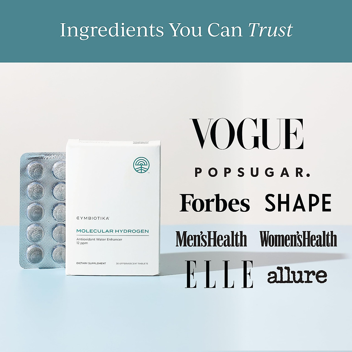 CYMBIOTIKA Molecular Hydrogen Water Tablets with Magnesium, Energy Boost, Gluten Free, Keto Antioxidant Drink, Fast Dissolving Supplements, Helps Fight Inflammation & Stress 30 Tablets, 12 ppm