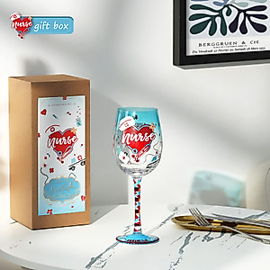 NymphFable Nurse Gifts Hand painted Wine Glass Artisan Painted Glass 15oz for Nurse Nursing Student Gifts for Her
