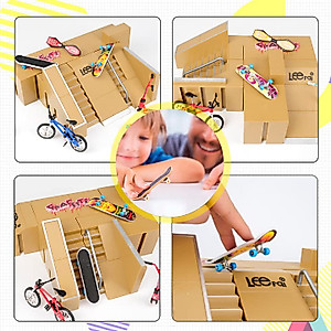 Fingerboard Skatepark Set 14Pcs - M.A.K Finger Skateboard Ramp 5Pcs with 9Pcs Mini Finger Toys Including Finger Skateboards, Finger Bike, Fingerboard Skate Park, Finger Skateboard Set for Kids Gift