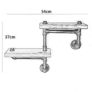 ZIKWOR Retro Industrial Wind Pipe Rack, Trapezoidal Shelf Solid Wood Living Room Wall Hanging Rack, Shelf Pot Rack, 2 Tier Heavy Duty Punk Style Black Storage Organizer