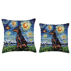 Sagittarius Gallery Miniature Pinscher Starry Night Dog Min Pin Art by Aja Throw Pillow, 16x16, Multicolor