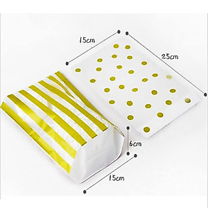 HOPEMT (200 pcs)100 pcs Gold Stripes Translucent Plastic Bags/Cellophane Bags with 100 pcs Gold Twist Ties for Cookie,Cake,Chocolate,Candy,Snack Wrapping Good for Bakery Party