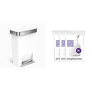 simplehuman 45 litre rectangular step can white plastic + code K 60 pack liners