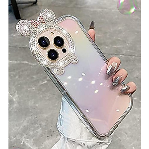 Threesee for iPhone 14 Pro Max Mickey Mouse Cartoon Case,Bling Glitter Diamond Cute Bow Soft TPU Women Girls Kids Protective Clear Phone Case for iPhone14 Pro Max 6.7 inch