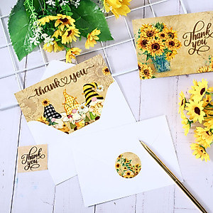 Whaline 36 Pack Sunflower Thank You Cards Vintage Spring Summer Flower Truck Notes with Stickers Envelopes Retro Floral Blank Cards for Baby Shower Wedding Birthday Bridal Shower Party
