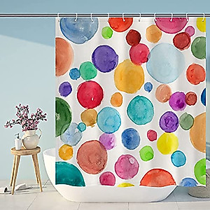 De-Mediocre Polka Dot Shower Curtain Kids Watercolor Rainbow Colorful 72"x72" Abstract Circles Children Girls Bath Curtain Geometric for Bathroom Bathtub Decor Polyester Fabric with 12 Shower Hooks