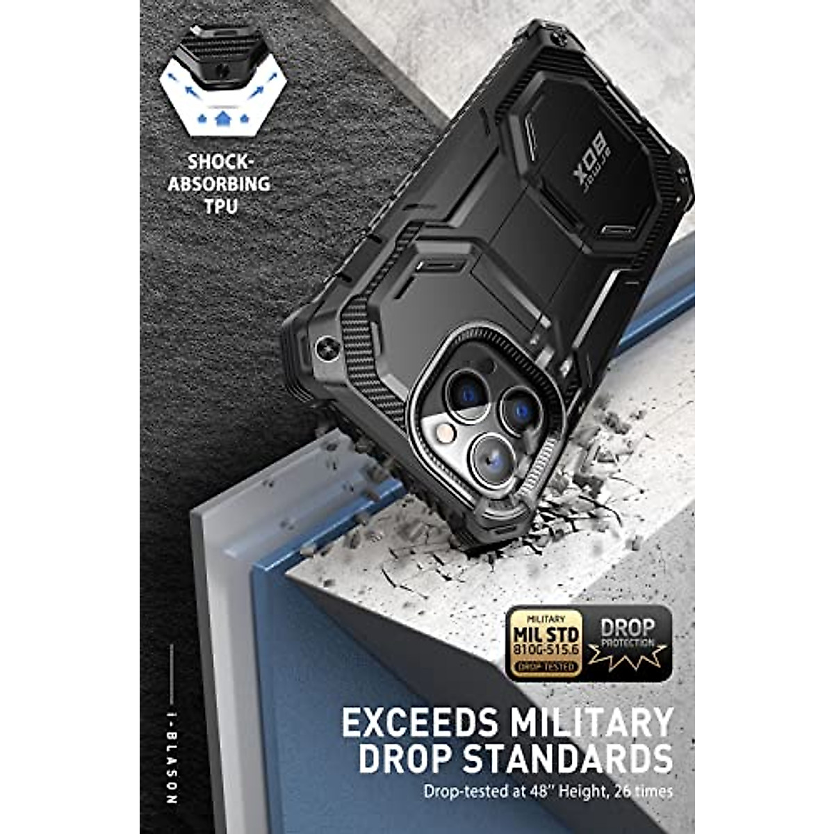 i-Blason Armorbox Designed for iPhone 14 Pro Case 6.1 inch (2022 Release) with Kickstand & Belt Clip Holster, Full Body Protective Bumper Case with Built-in Screen Protector (Black)