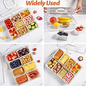 Snackle Box Container, Dishwasher Safety - Divided Serving Tray with Lid and Handle, Charcuterie Board for Portable Snack Platters - Clear Organizer for Fruits Snacks - Perfect for Road Travel Party