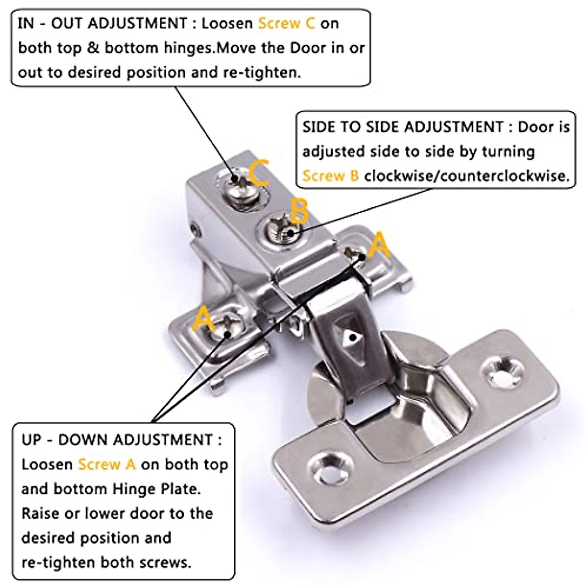 60 Pack Soft Close Cabinet Door Hinges for 1/2" Partial Overlay Cupboard, 100 Degree Opening Angel, Stainless Concealed Kitchen Cabinet Hinges with Mounting Screws and Manual