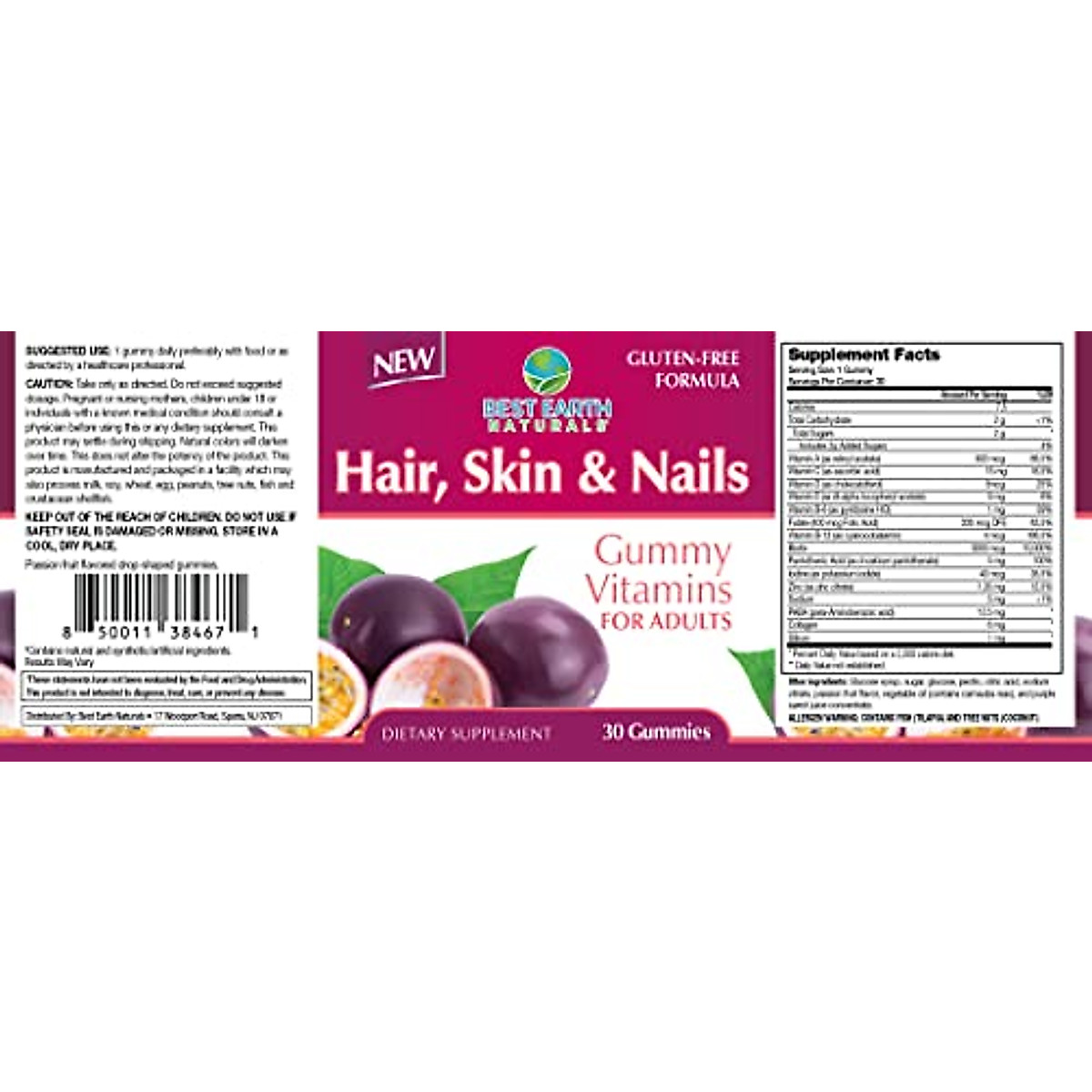 Best Earth Naturals Hair Skin & Nails Gummy Vitamins - Gluten Free, Delicious Gummies for Women & Men with Vitamins, Biotin, Collagen & More - 30 Count