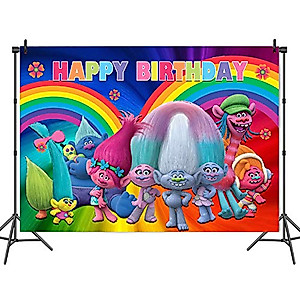 5x3ft Cartoon Animation Movies Trolls Poppy Photo Background Happy Birthday Party Photography Backdrops Baby Shower Cake Table Colorful Decor Banner Booth Studio Props