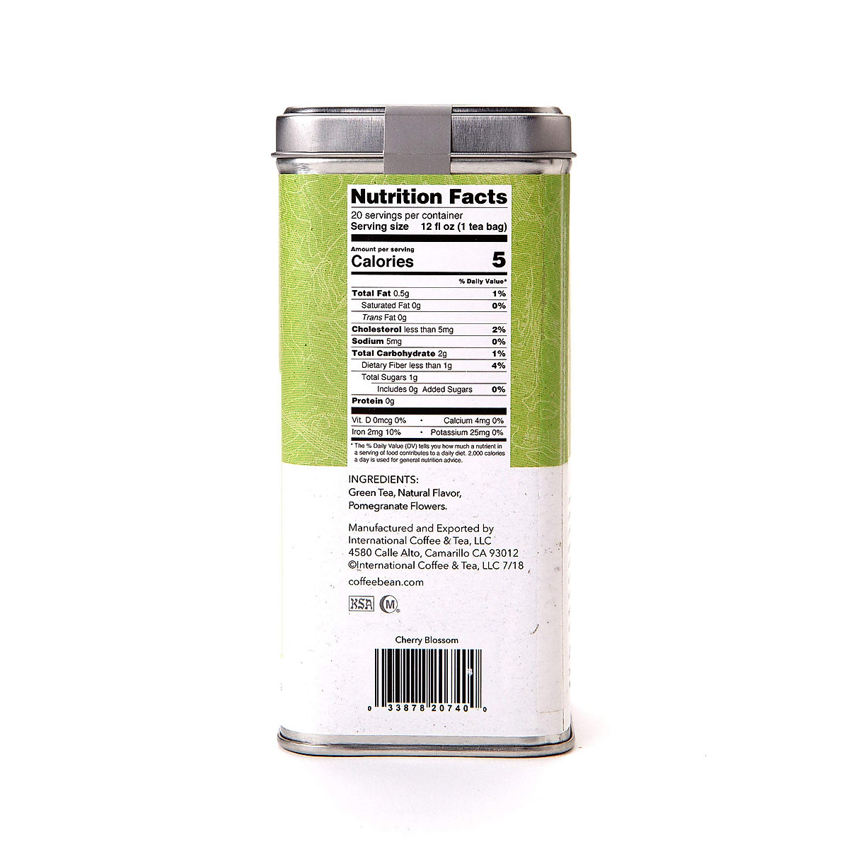 The Coffee Bean & Tea Leaf Cherry Blossom Green Tea, Fruit Tea, Whole Leaf Tea Bags, 20 Count