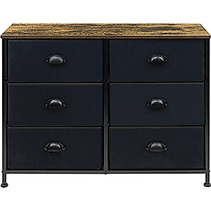 Sorbus Dresser with 6 Fabric Drawers - Bedroom Furniture Storage Chest Tower Unit for Bedroom, Hallway, Closet, Office Organization - Steel Frame, Rustic Wood Top, Easy Pull Fabric Bins