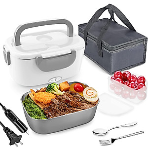 Electric Lunch Box Food Heater, FVW 3 in 1 Portable Food Warmer Lunch Box for Car & Home, Luncheaze, Leak Proof, Lunch Heating Microwave with 304 Stainless Steel Container 1.5 L, 110V/12V/24V