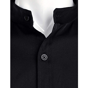 ZEROYAA Mens Hipster Solid Slim Fit Long Sleeve Mandarin Collar Dress Shirts ZLCL08 Solid Black XX-Large