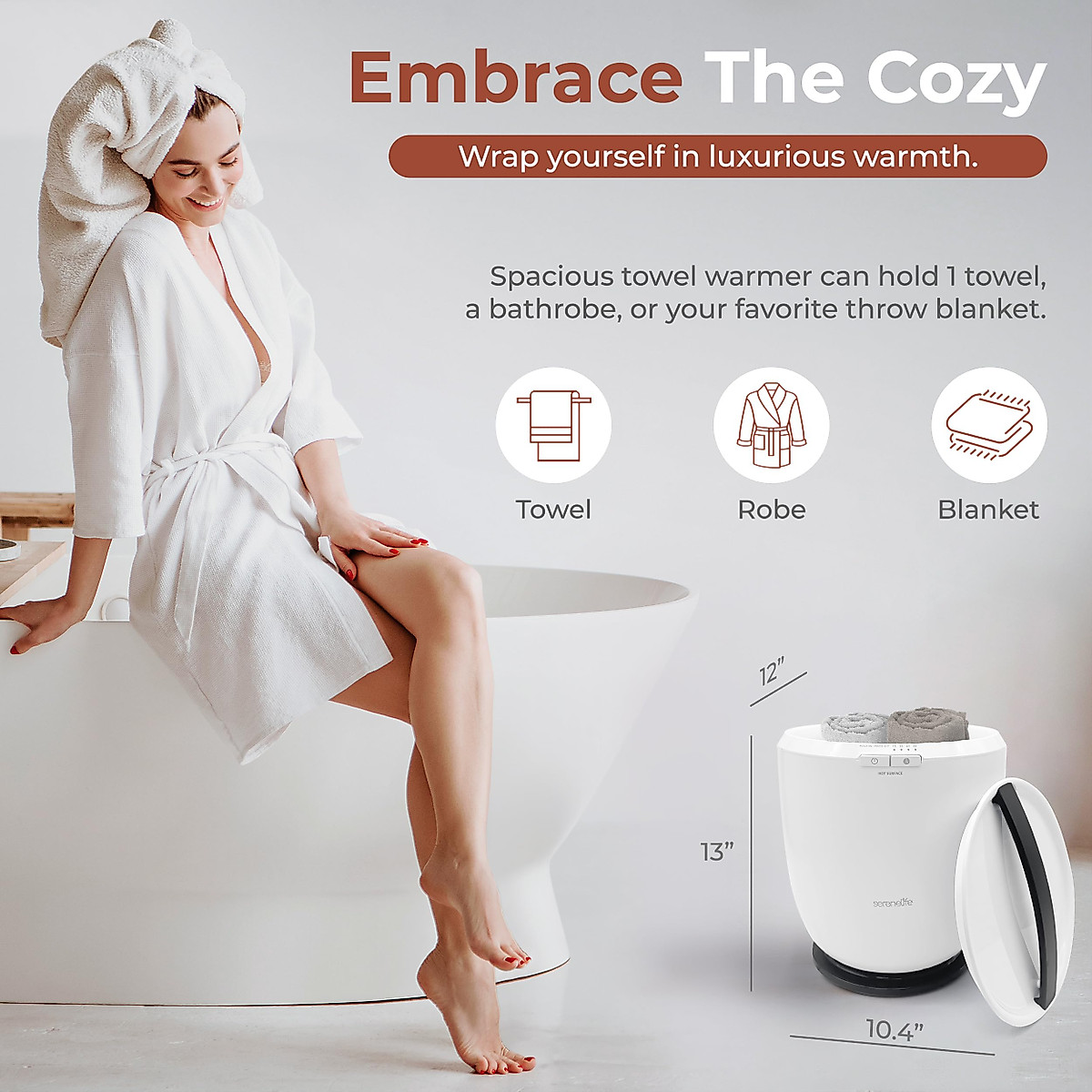 SereneLife Counter Towel Warmer Bucket - with Customized Fragrance for Spa and Bathroom, Luxury Towel Heater, Auto Shut off, Fits 1 large Towel, Blanket, Bathrobe, PJs (Black)