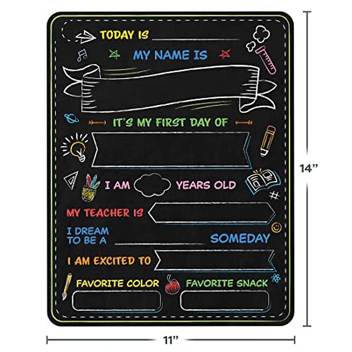 First Day of School Board Sign - 14” X 11” Double-Sided - My First & Last Day of School Sign Chalkboard - 1st Day School Signs for Kids Back to School Supplies Preschool Kindergarten 1st Grade