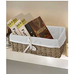 Natural Wicker Woven Storage Basket with Liner, Decorative Baskets and Bathroom Organizer for Living Room, Bathroom, Closet Organizer and Bath Beauty Products Organizer (Seagrass)