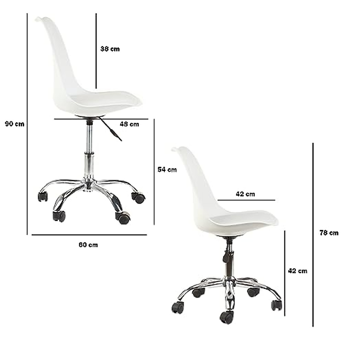 +gardenlife | Tulip Modern Home and Office Design Armless Chair Adjustable Height Soft Ped Shell | (White)