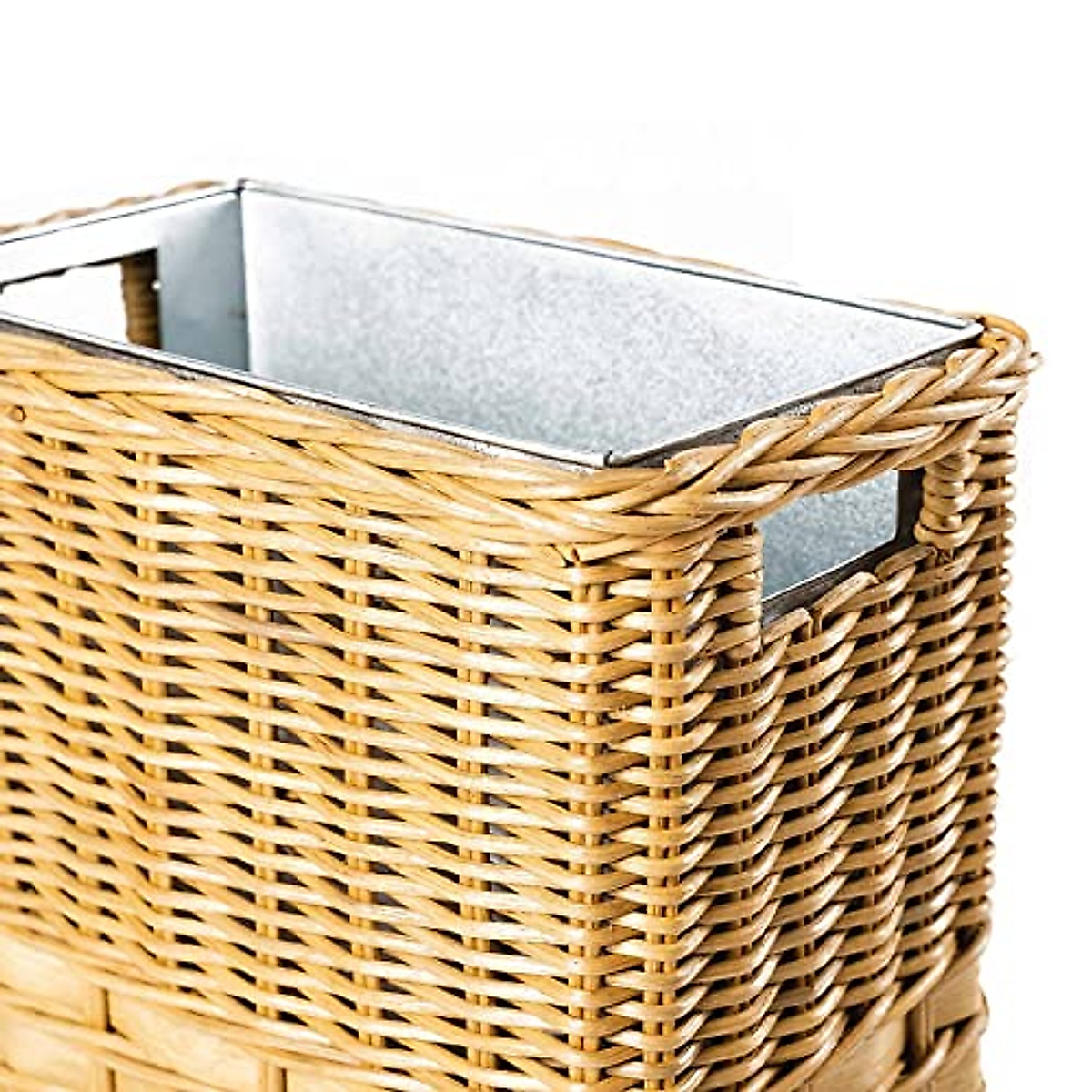 The Basket Lady Large Rectangular Wicker Waste Basket with Metal Liner, 14.5 in L x 9 in W x 18 in H, Sandstone