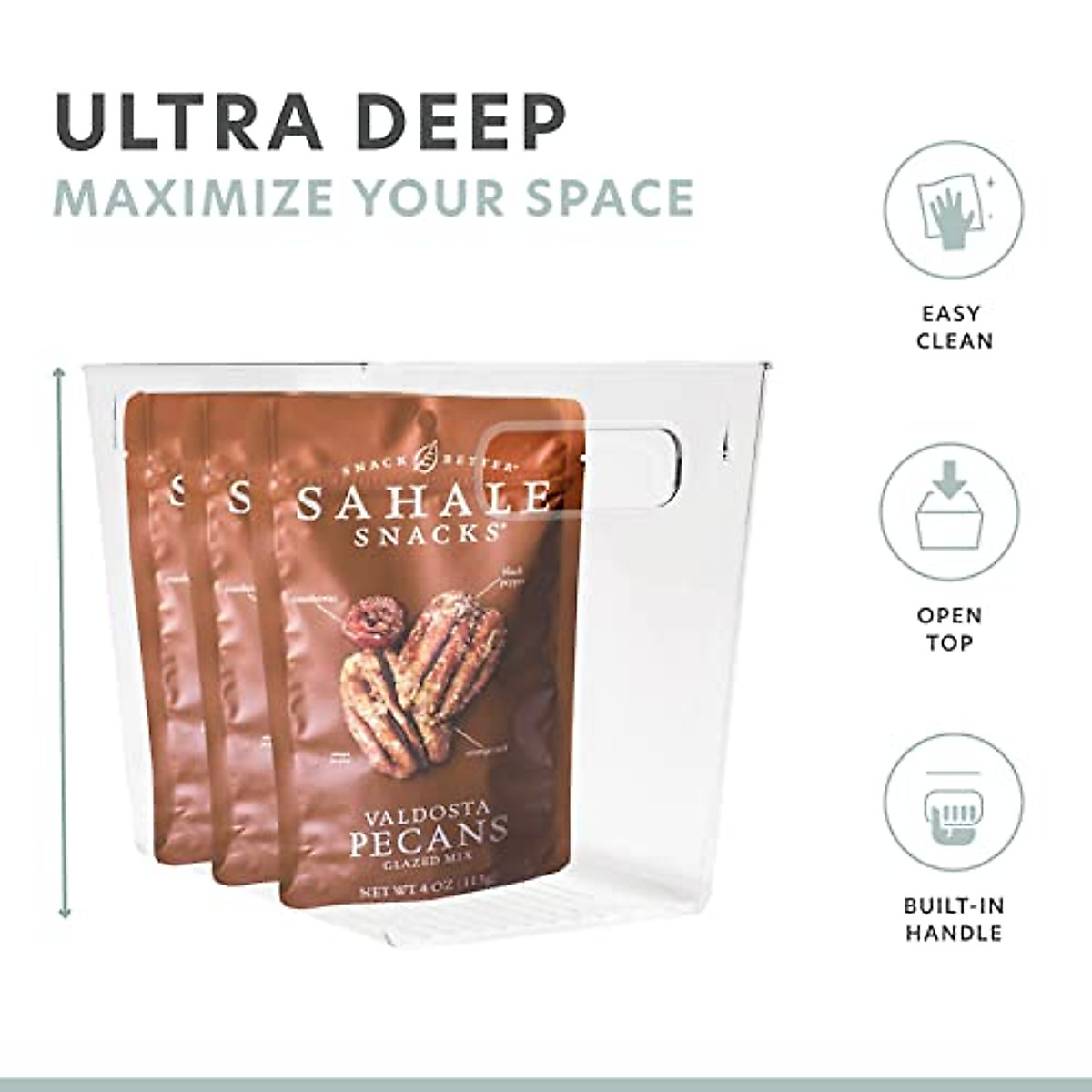 bHome & Co 4 Plastic Storage Containers For Organizing - Pantry Organization and Storage Bins, Acrylic Clear Plastic Storage Bins - Cabinet Fridge Freezer Bathroom Organizer Bins- Kitchen Organization