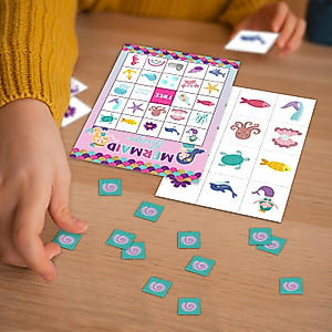 5 x 7 Inches Mermaid Bingo Game Cards, Holiday Indoor Outdoor Bingo Game with 24 Players, Party Activity Supplies for Family Colleague Friend Adult Teen Birthday Festival School Classroom-01